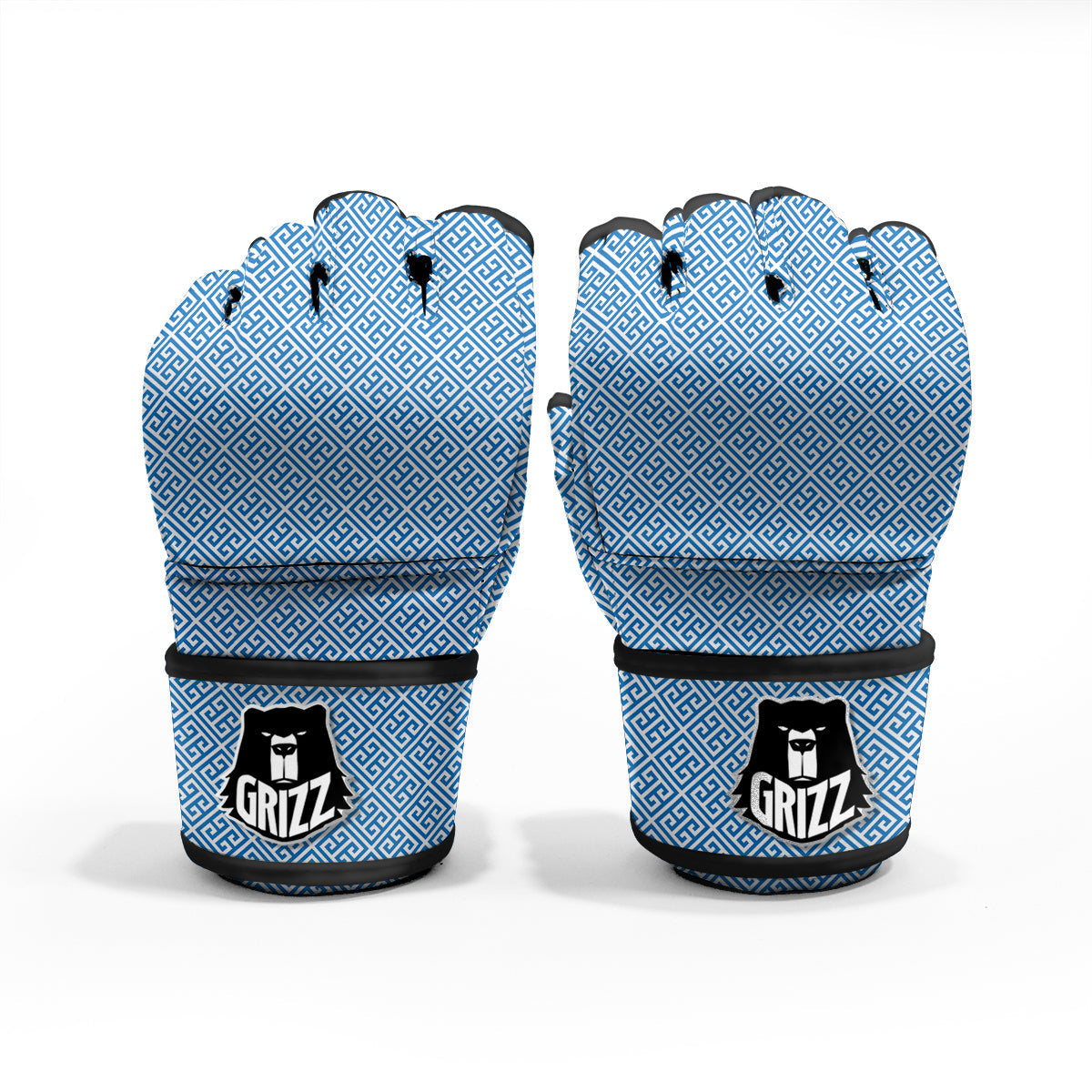 Blue Greek Key Print Pattern MMA Gloves