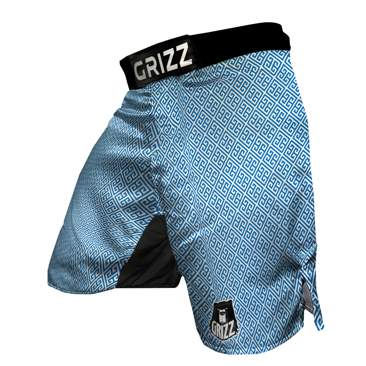 Blue Greek Key Print Pattern MMA Shorts