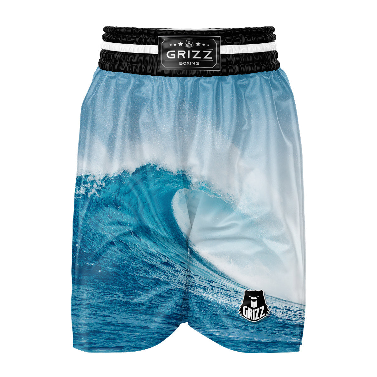 Blue Ocean Wave Print Boxing Shorts