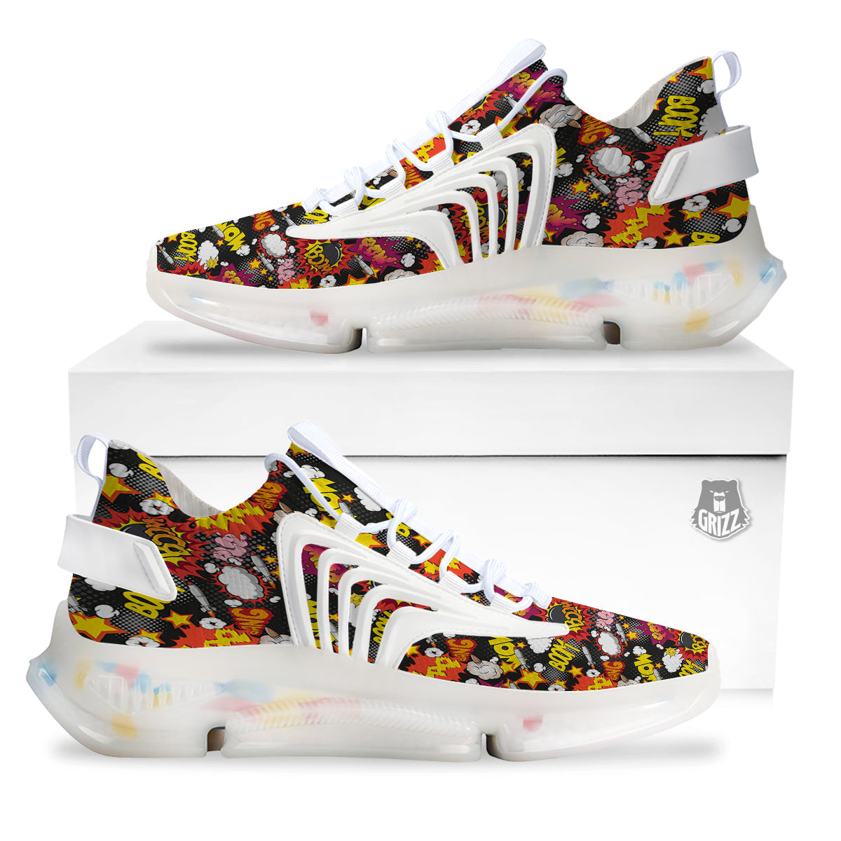 Bomb Boom Comic Graffiti Print Pattern White Gym Shoes