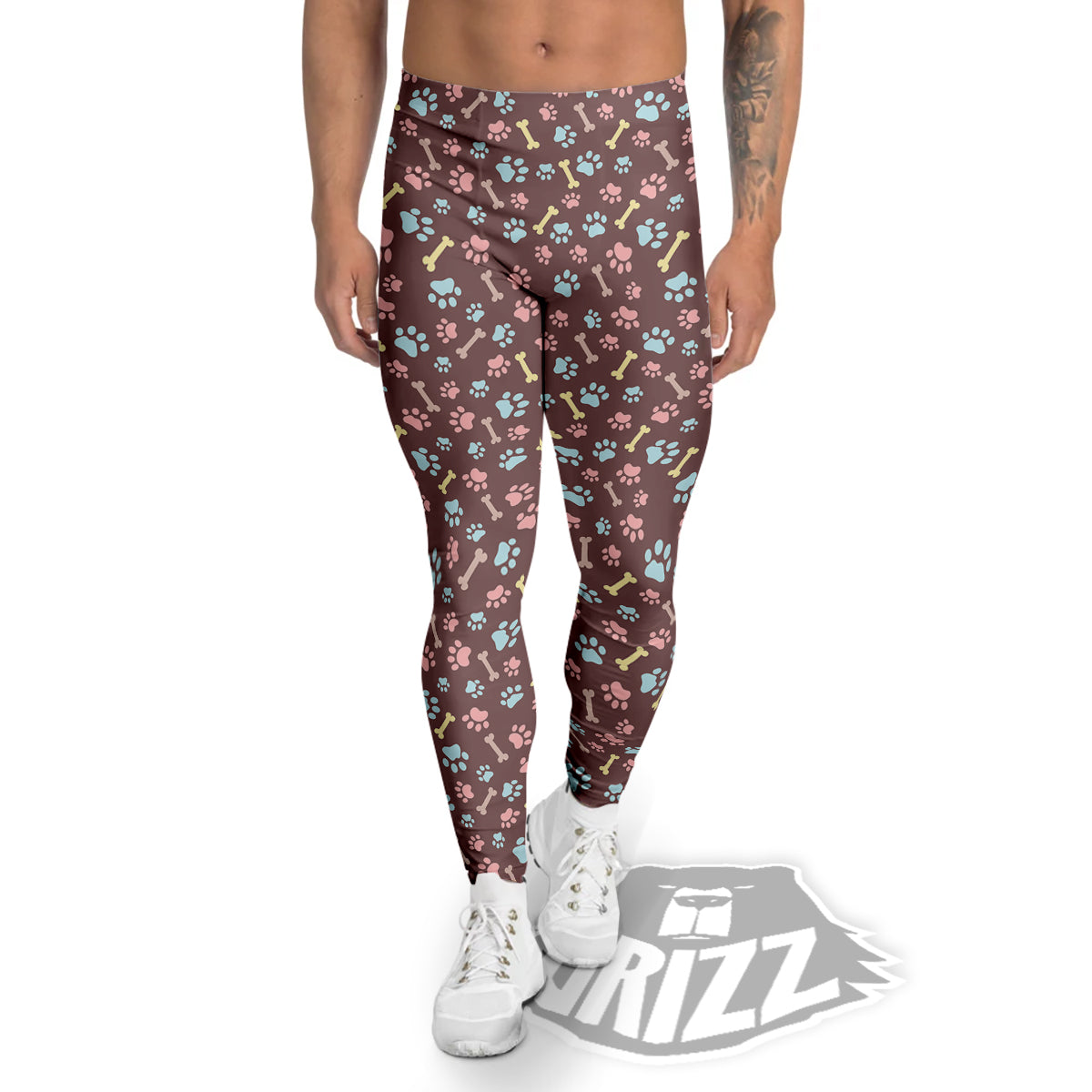 Bone And Colorful Paw Print Pattern Men's Leggings
