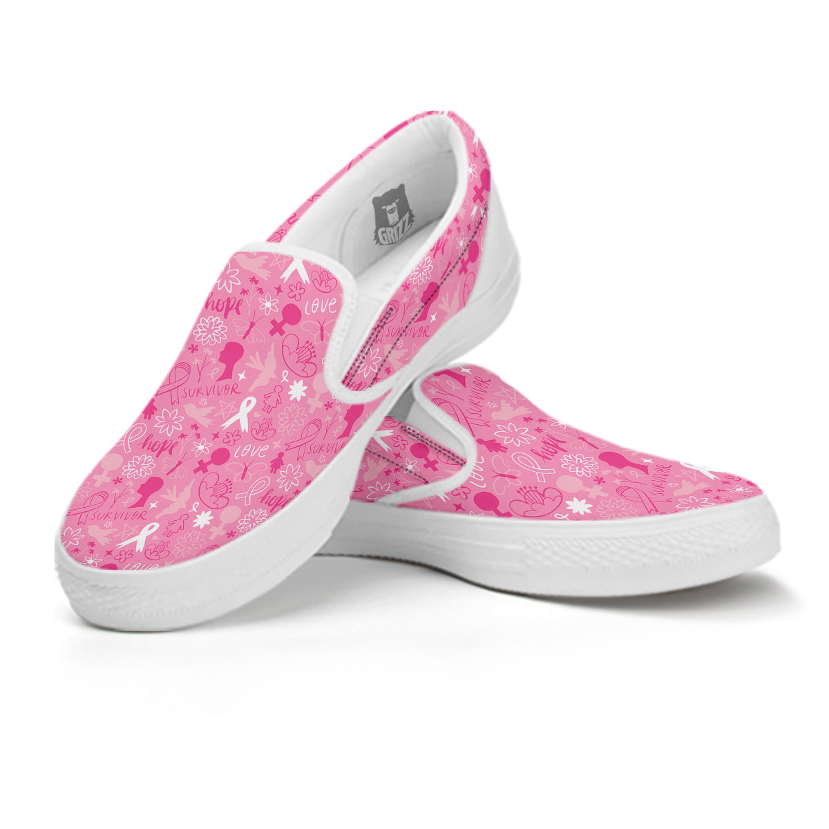 Breast Cancer Cute Pink Print Pattern Cute White Slip On Shoes