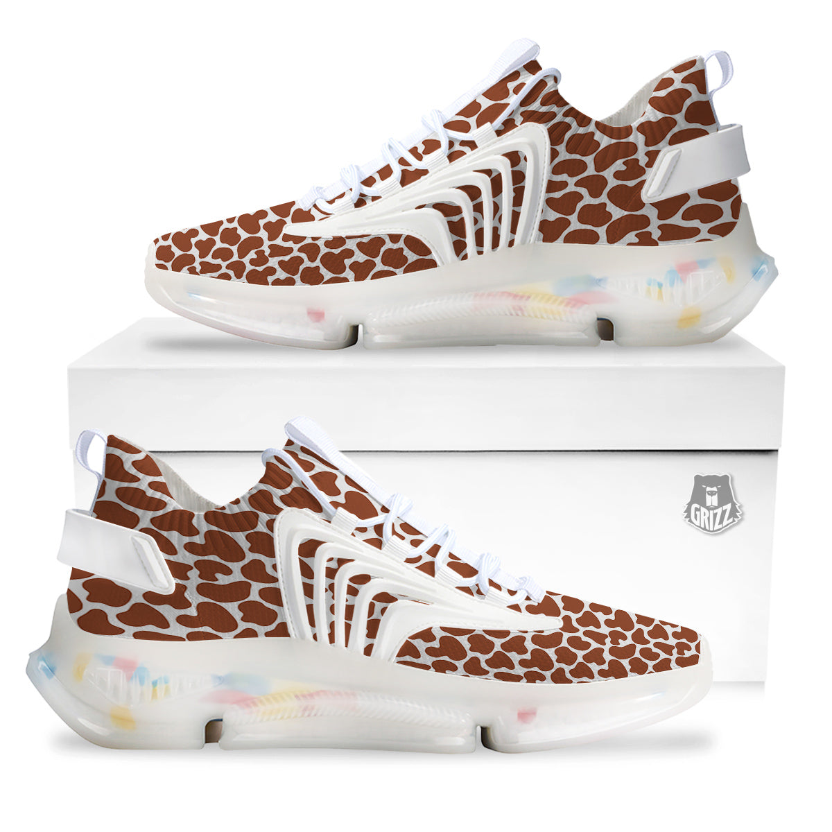 Brown Chocolate And White Cow Print White Gym Shoes