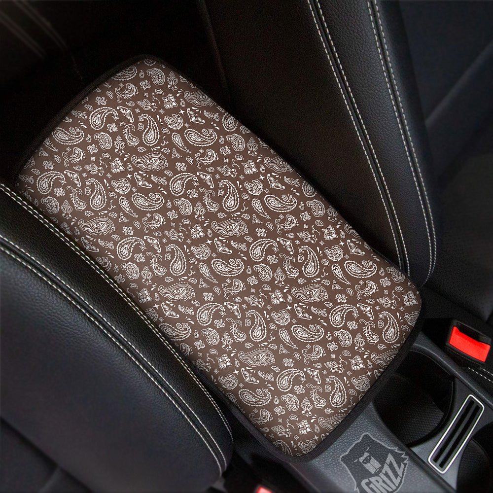 Brown Paisley Bandana Print Car Center Console Cover