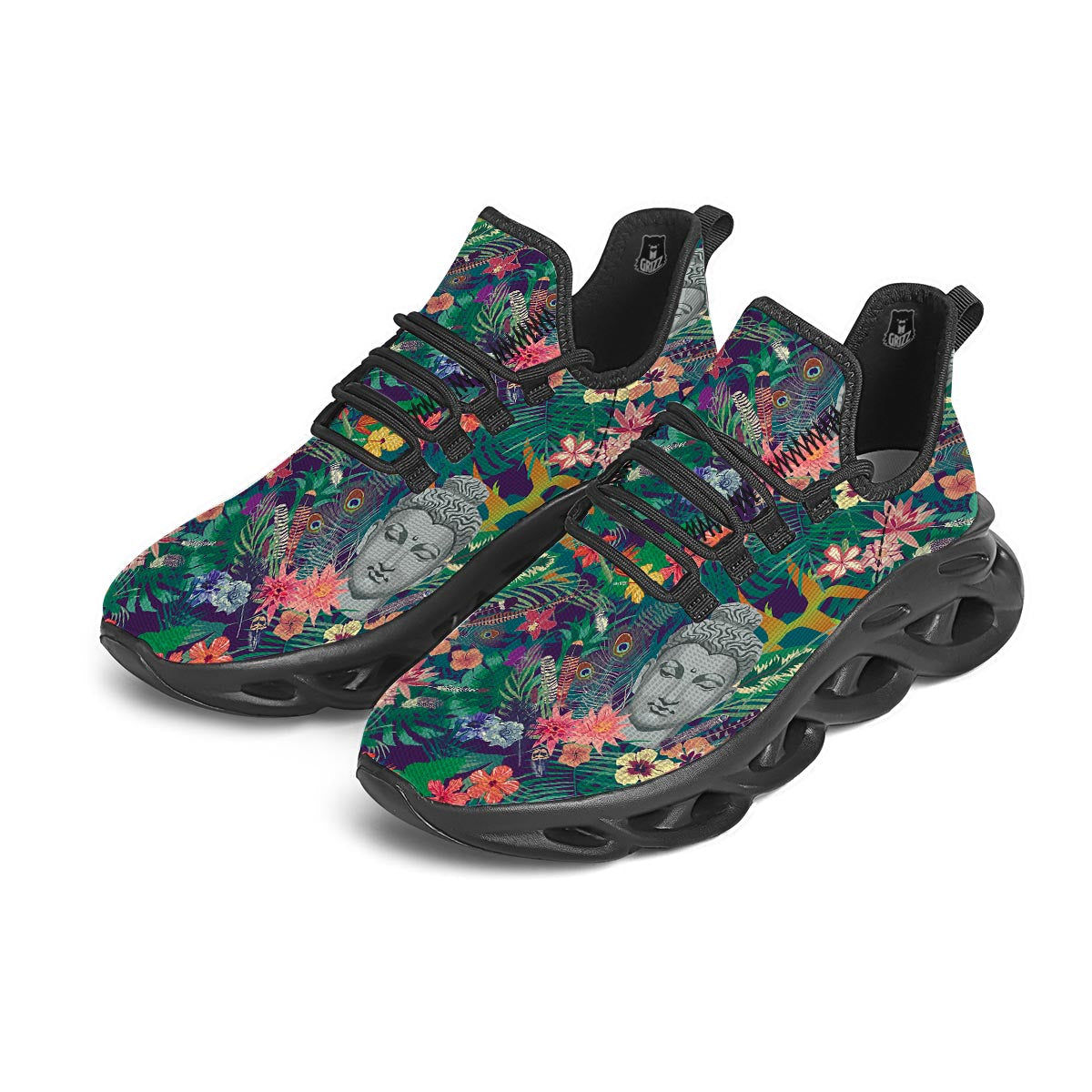 Buddha Tropical Print Pattern Black Running Shoes – Grizzshopping