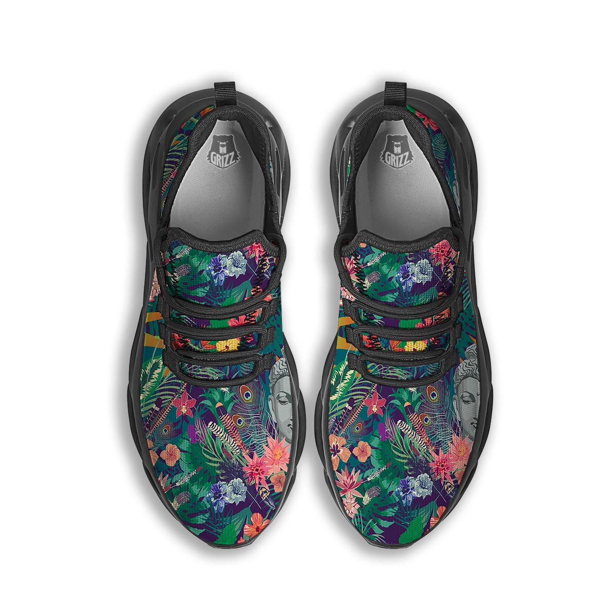 Buddha Tropical Print Pattern Black Running Shoes – Grizzshopping