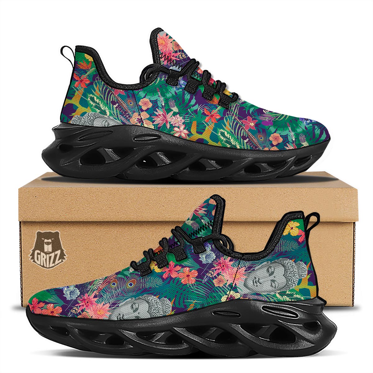 Buddha Tropical Print Pattern Black Running Shoes