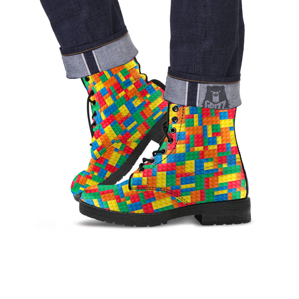 Building Blocks Colorful Plastic Print Leather Boots