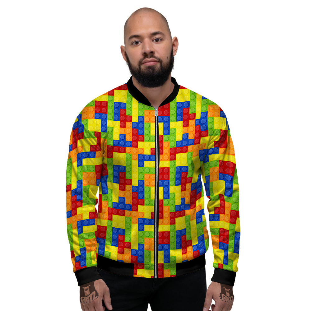 Building Blocks Colorful Print Pattern Men's Bomber Jacket