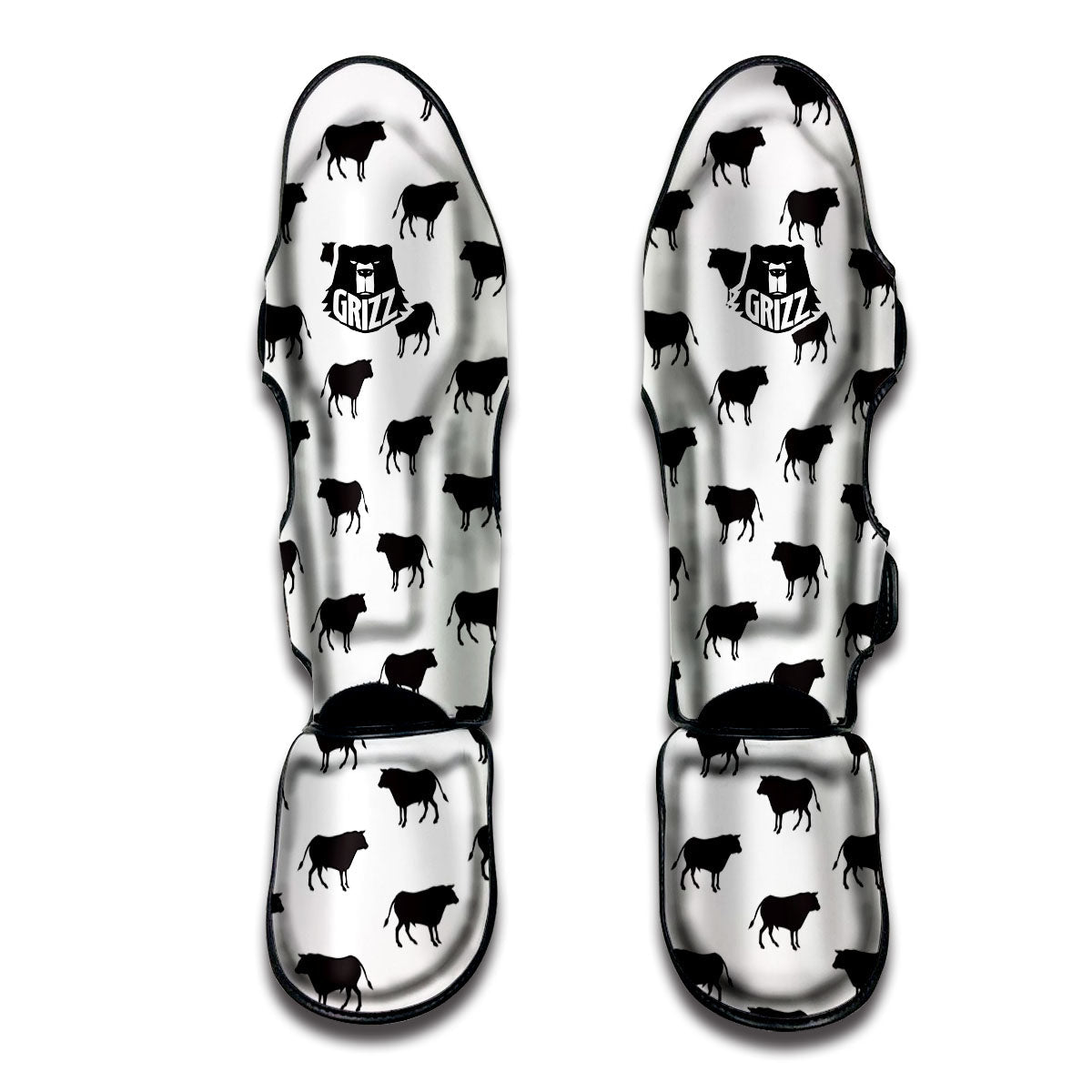 Bull White And Black Print Pattern Muay Thai Shin Guards