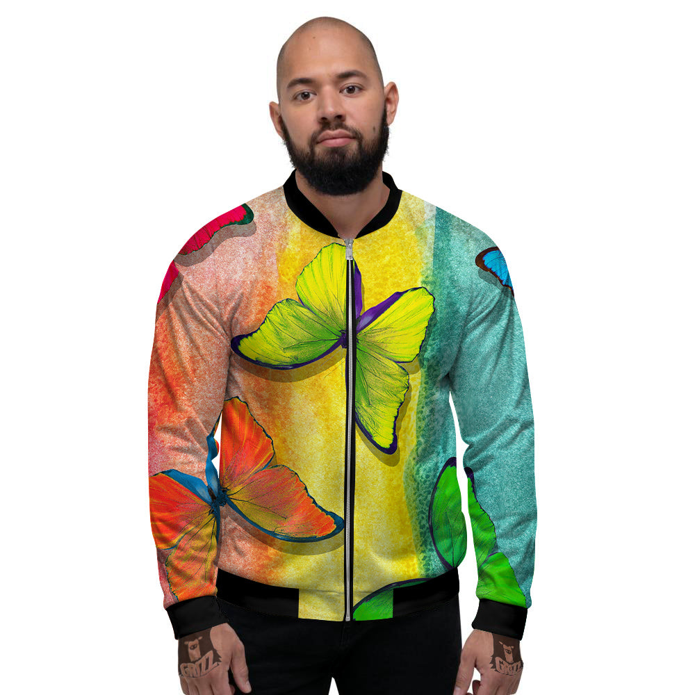Butterfly Colorful Watercolor Print Men's Bomber Jacket