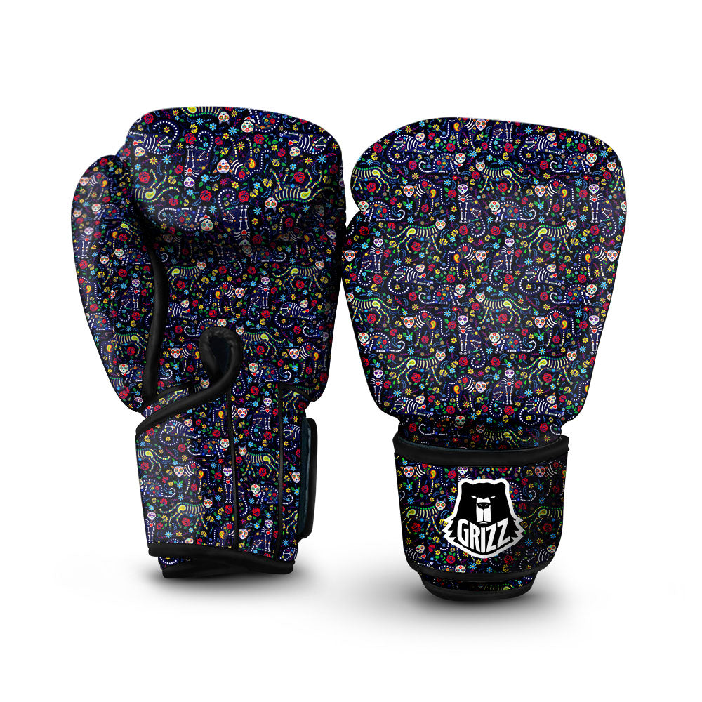Calavera Cat Day Of The Dead Print Pattern Boxing Gloves