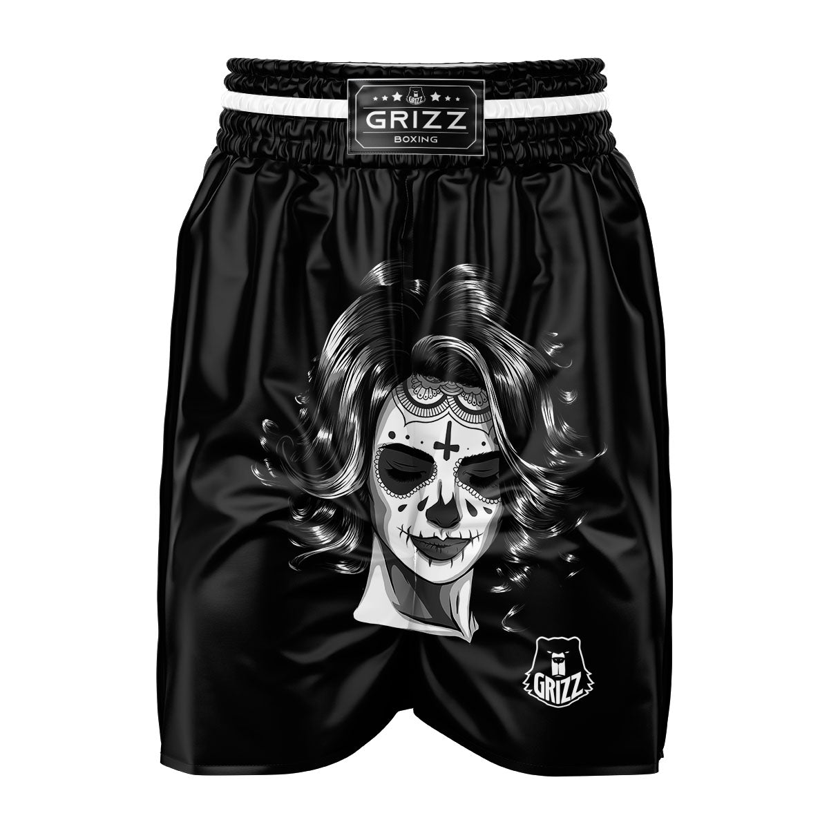 Calavera Girl White And Black Print Boxing Shorts