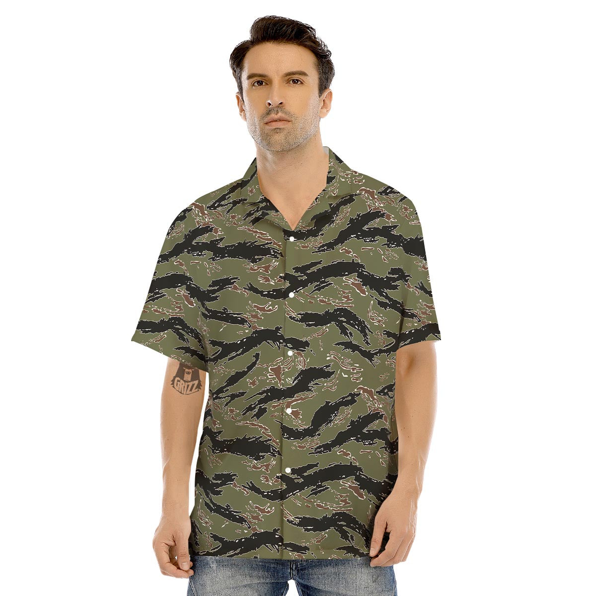 Camouflage Tiger Stripe Print Pattern Men's Hawaiian Shirt