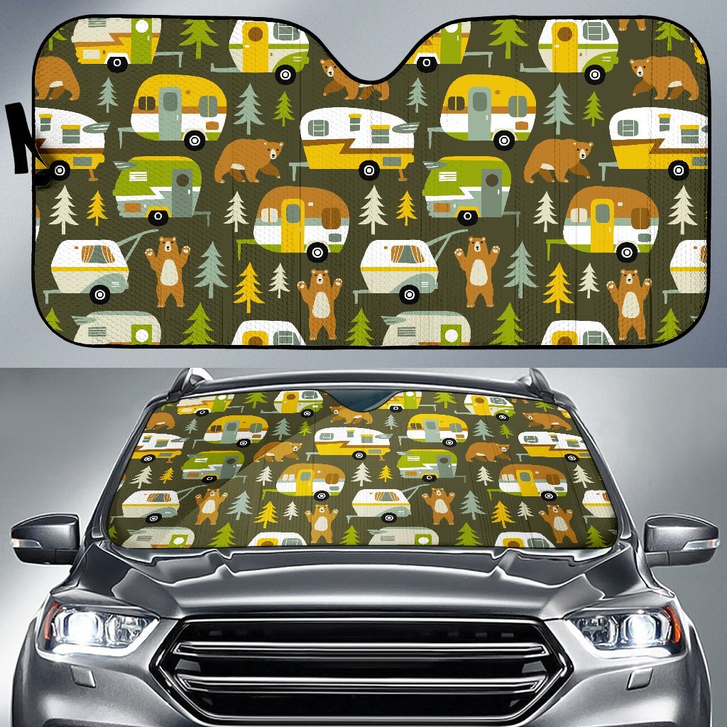 Camper Van Print Pattern Car Sun Shade