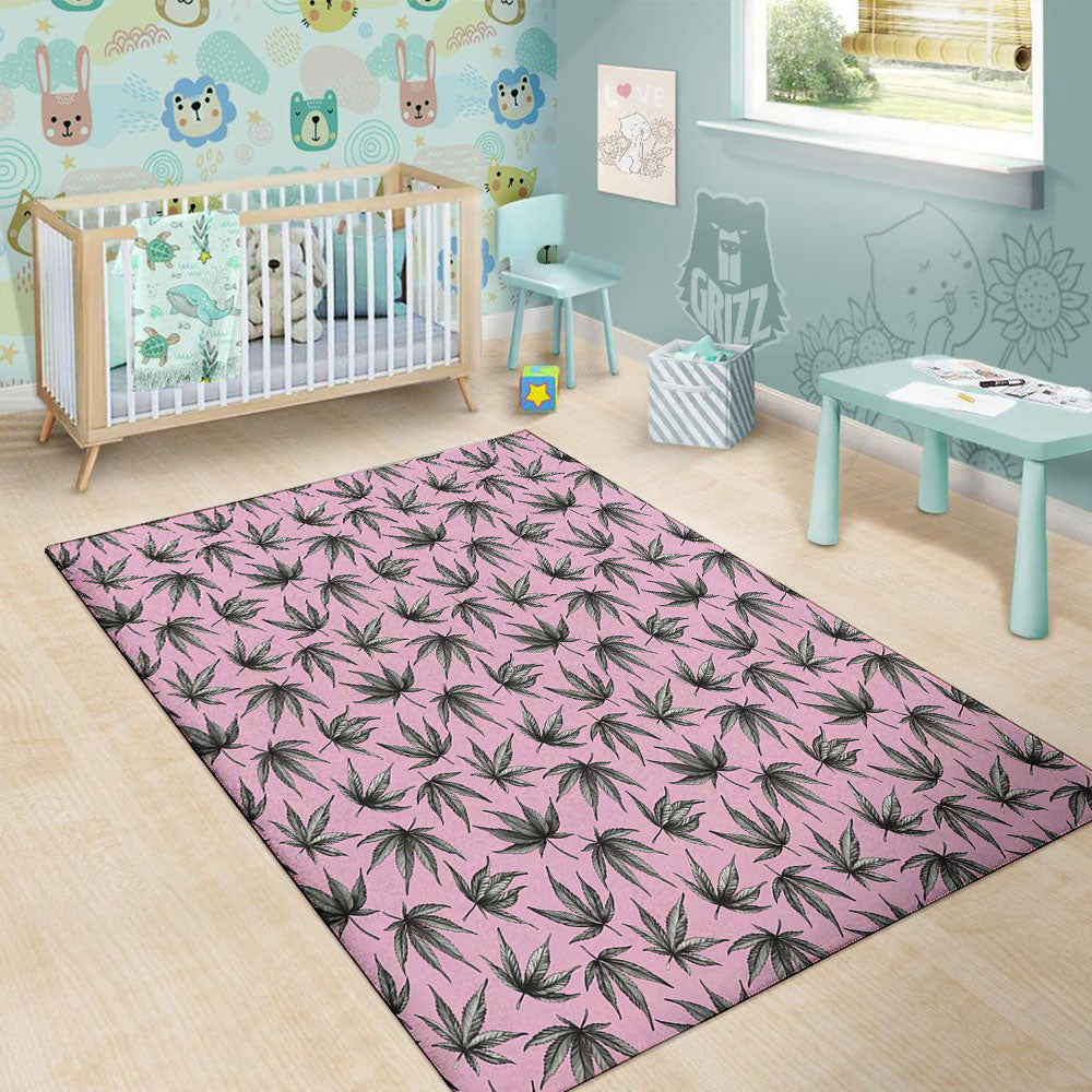 Cannabis Leaf Pink And Green Print Floor Mat – Grizzshopping