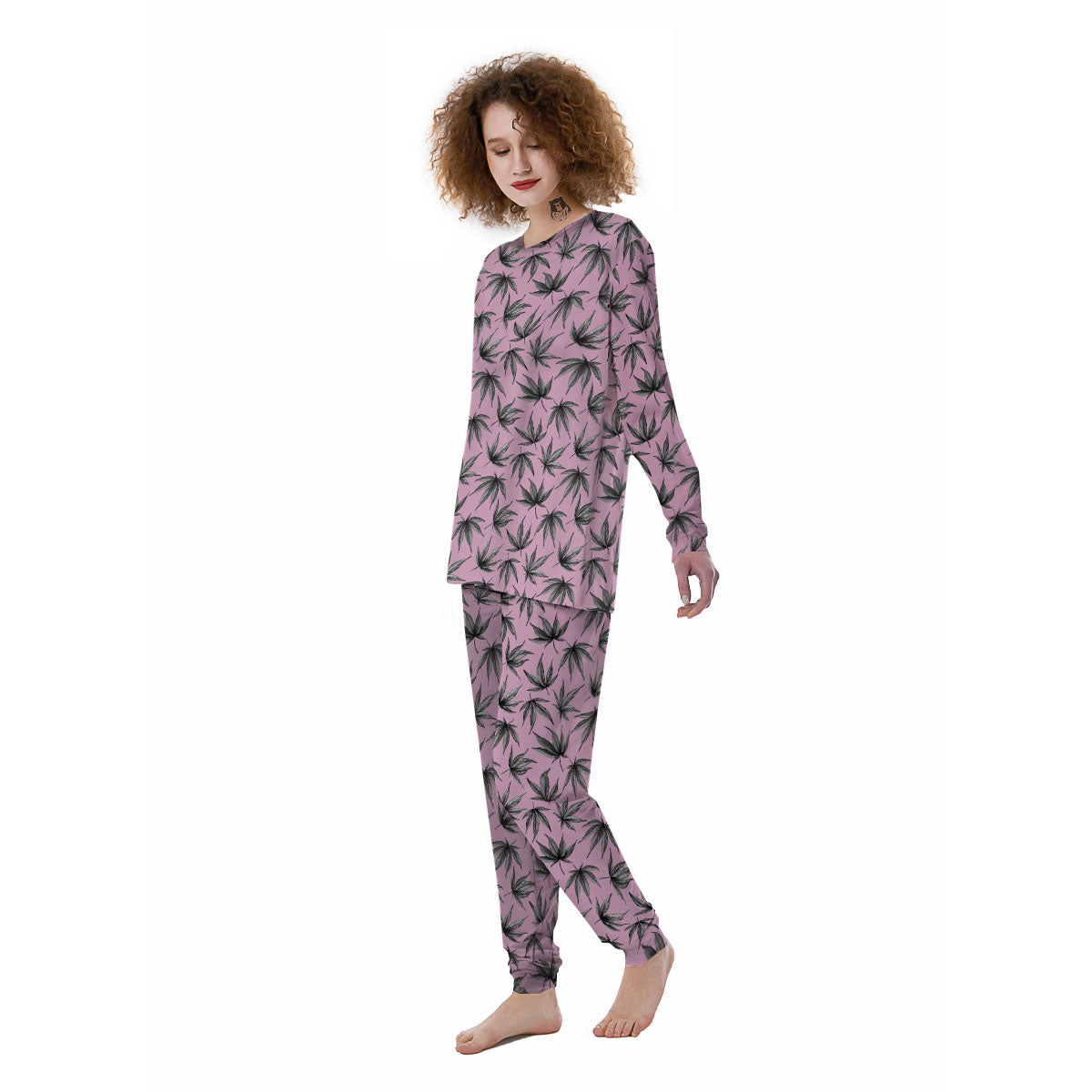 Cannabis Leaf Pink And Green Print Women's Pajamas – Grizzshopping