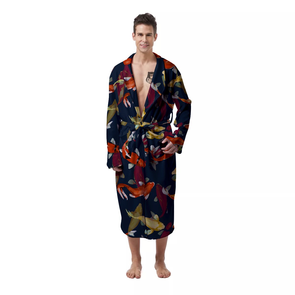 Carp Fish Koi Watercolor Print Pattern Men's Robe