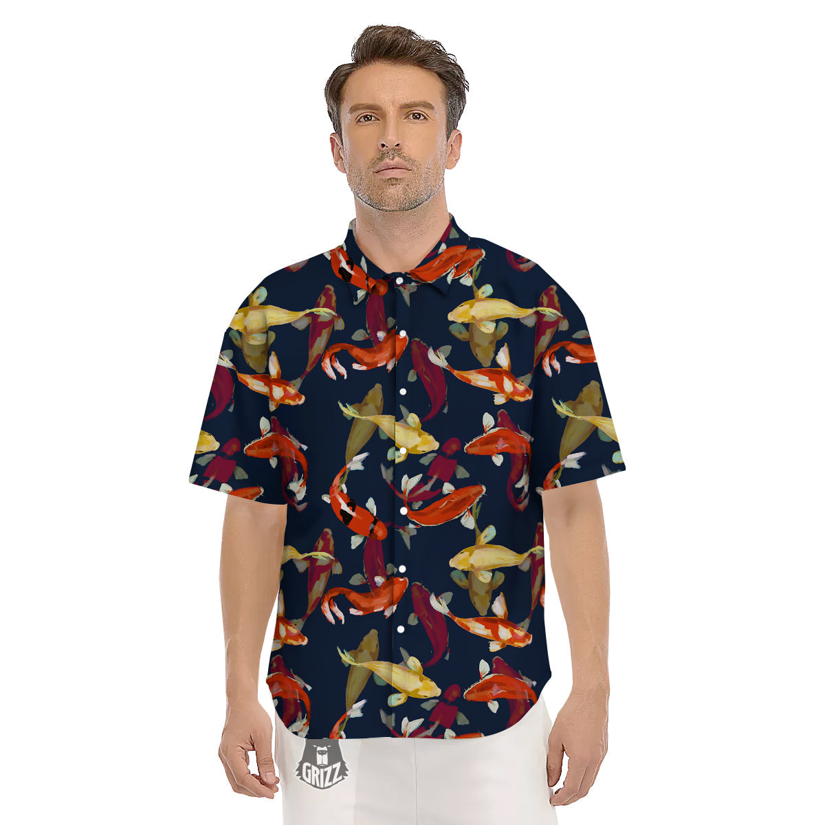 Carp Fish Koi Watercolor Print Pattern Men's Short Sleeve Shirts