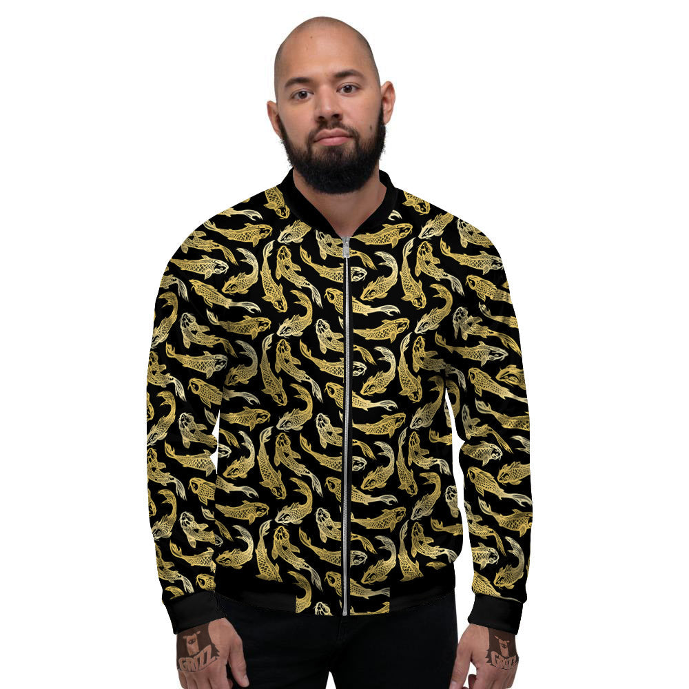 Carp Koi Golden Chinese Print Pattern Men's Bomber Jacket