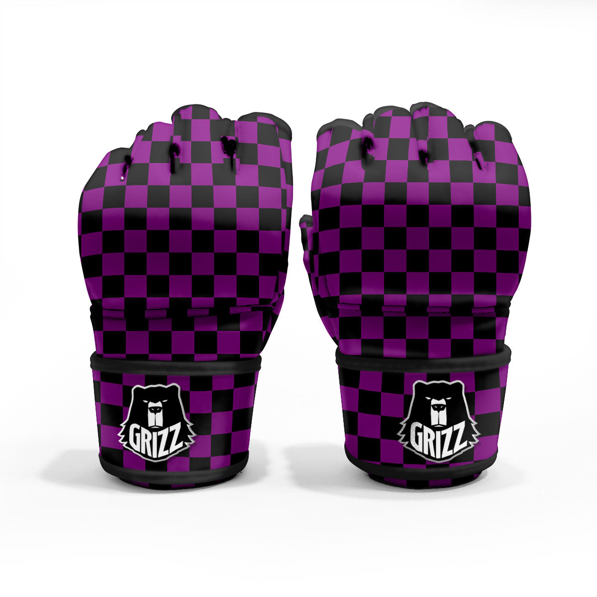 Checkered Black And Purple Print Pattern MMA Gloves