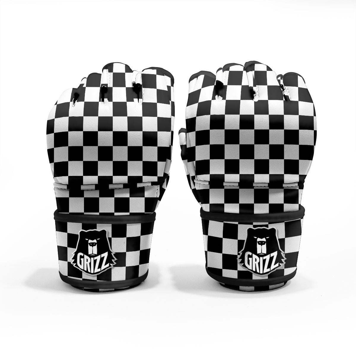 Checkered White And Black Print Pattern MMA Gloves