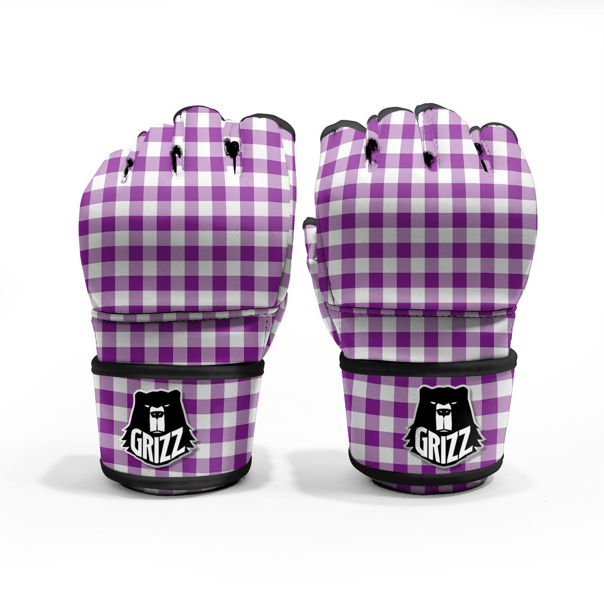 Checkered White And Purple Print Pattern MMA Gloves