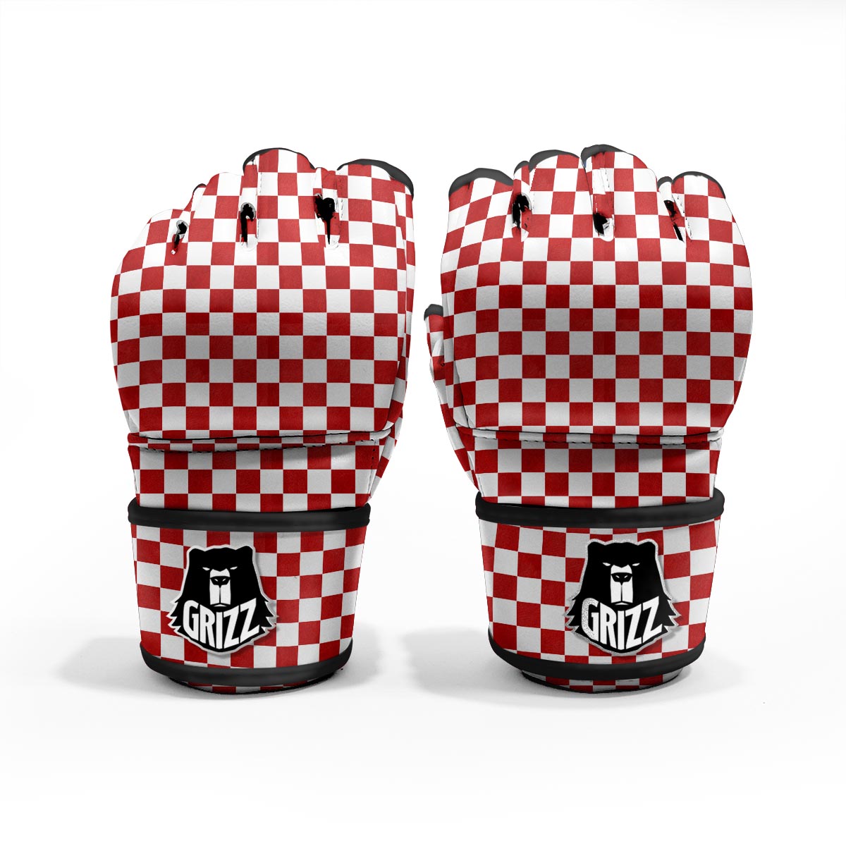 Checkered White And Red Print Pattern MMA Gloves