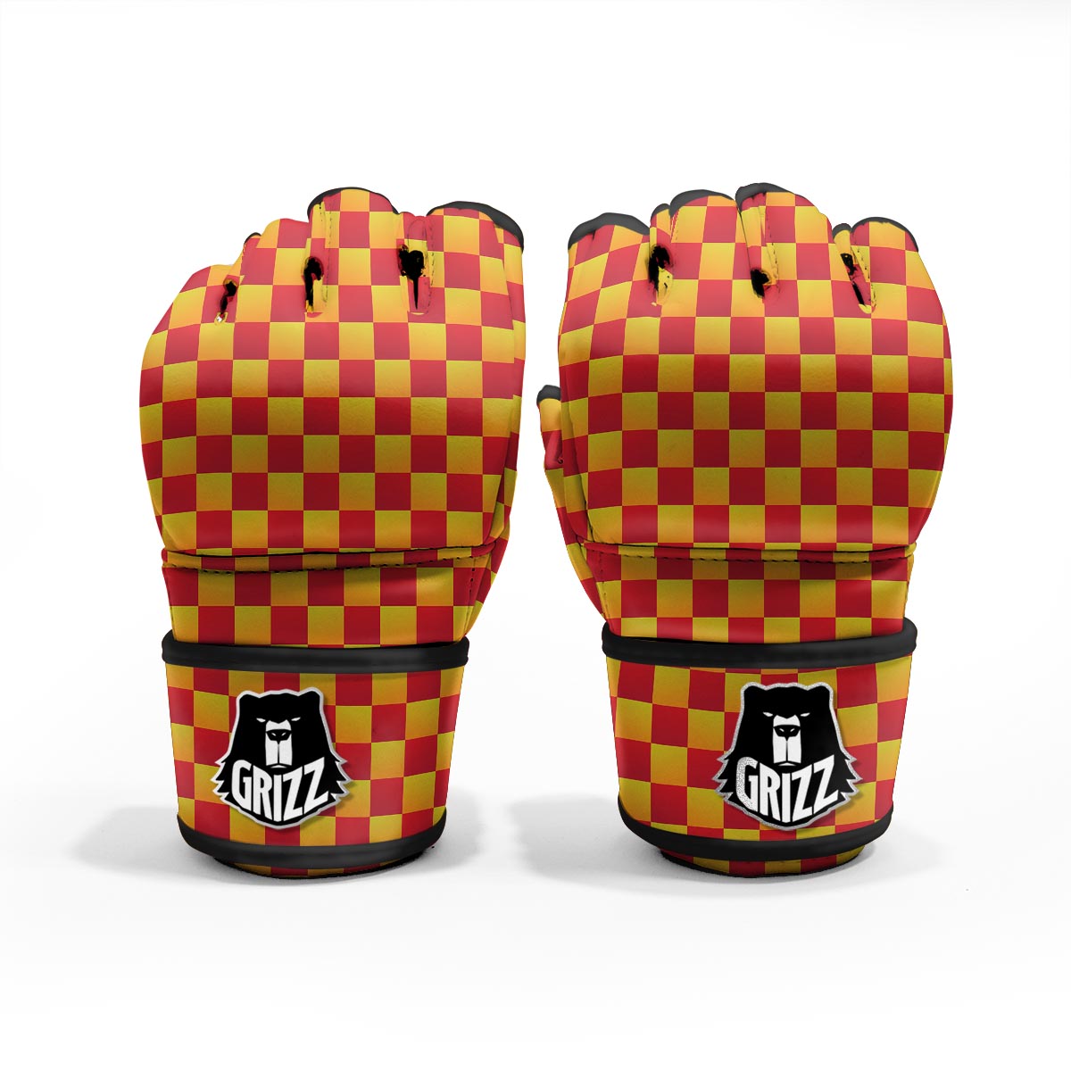 Checkered Yellow And Red Print Pattern MMA Gloves