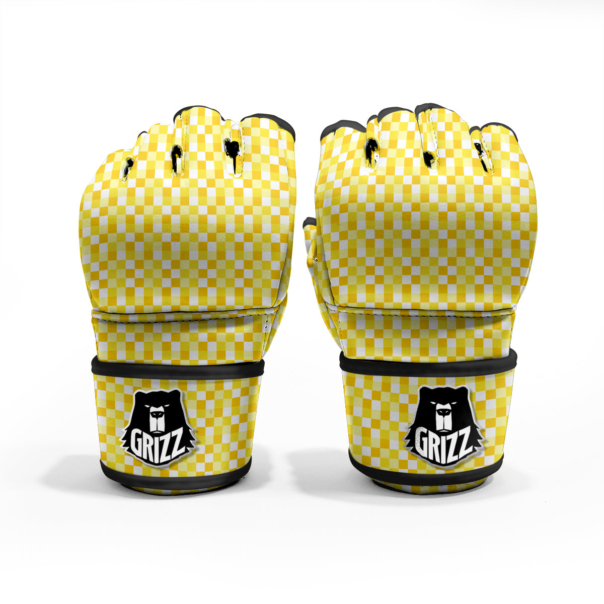 Checkered Yellow And White Print Pattern MMA Gloves