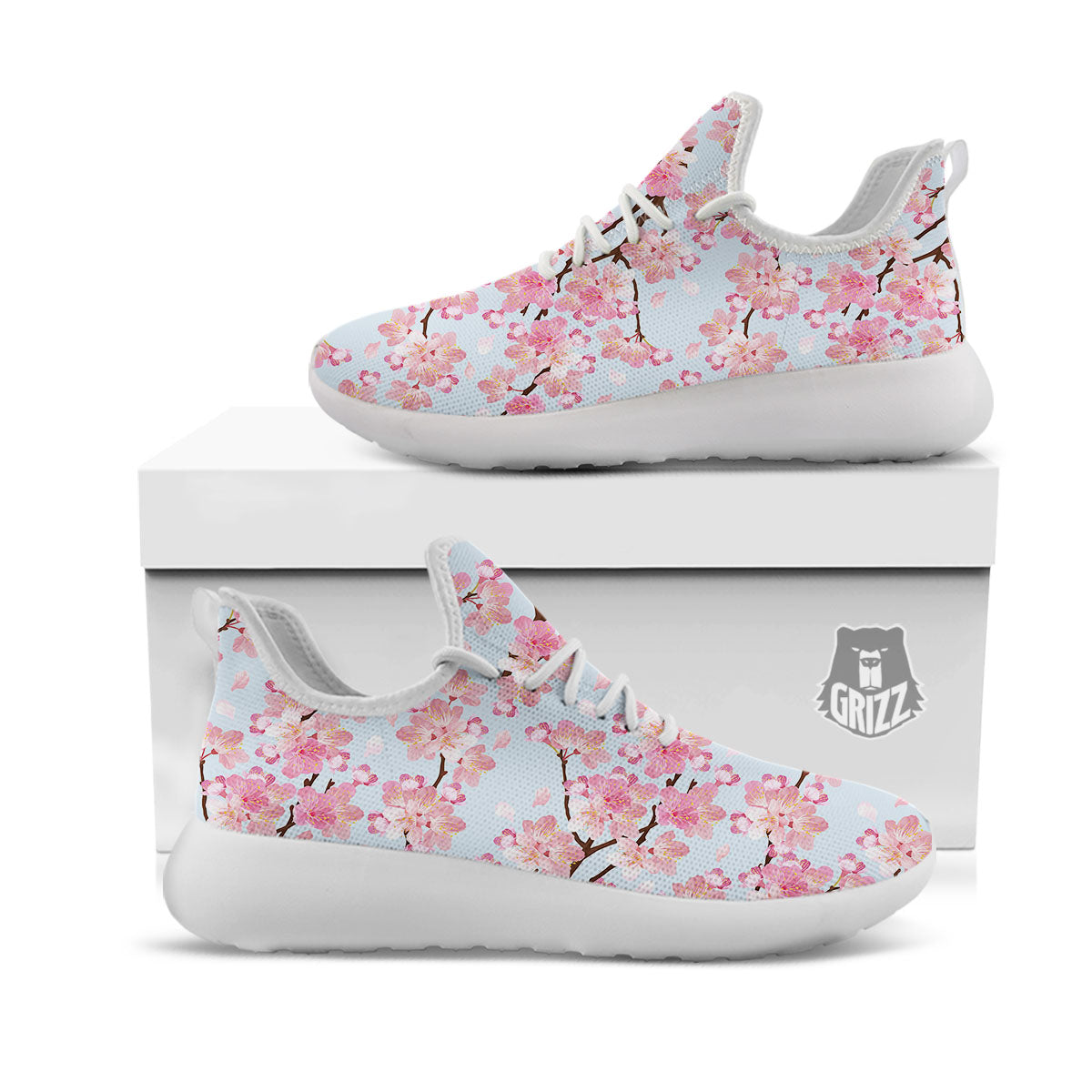 Cherry Blossom Tree Japanese Print Pattern White Athletic Shoes