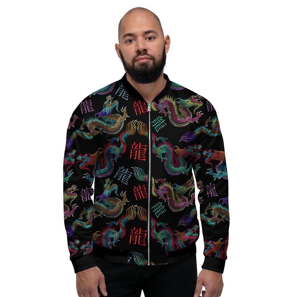 Chinese Dragon Character Print Men's Bomber Jacket