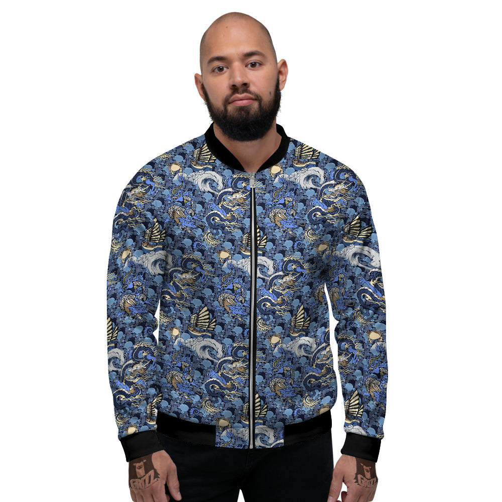 Chinese Dragon Sea Print Pattern Men's Bomber Jacket