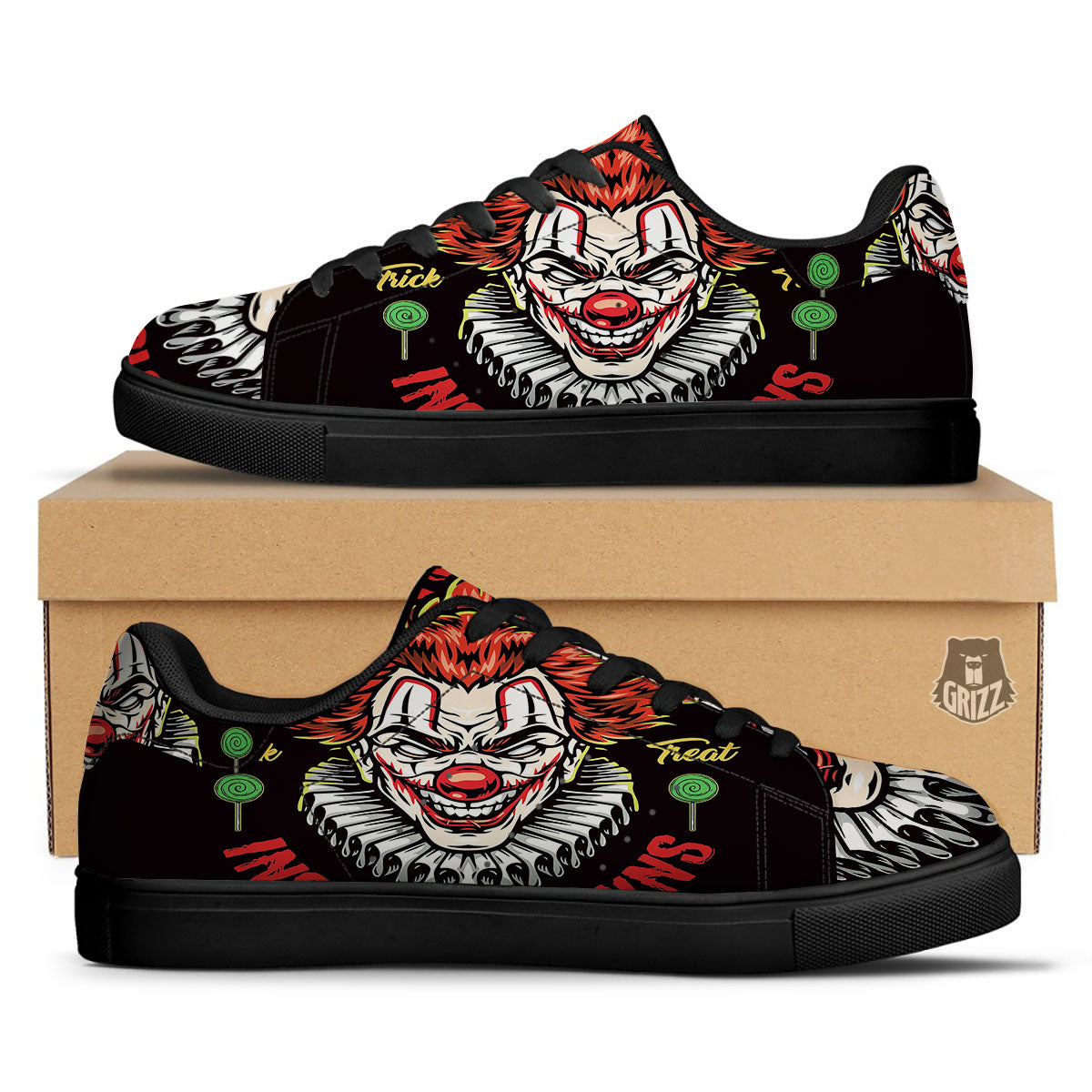 Clown Halloween Print Black Low Top Sneakers