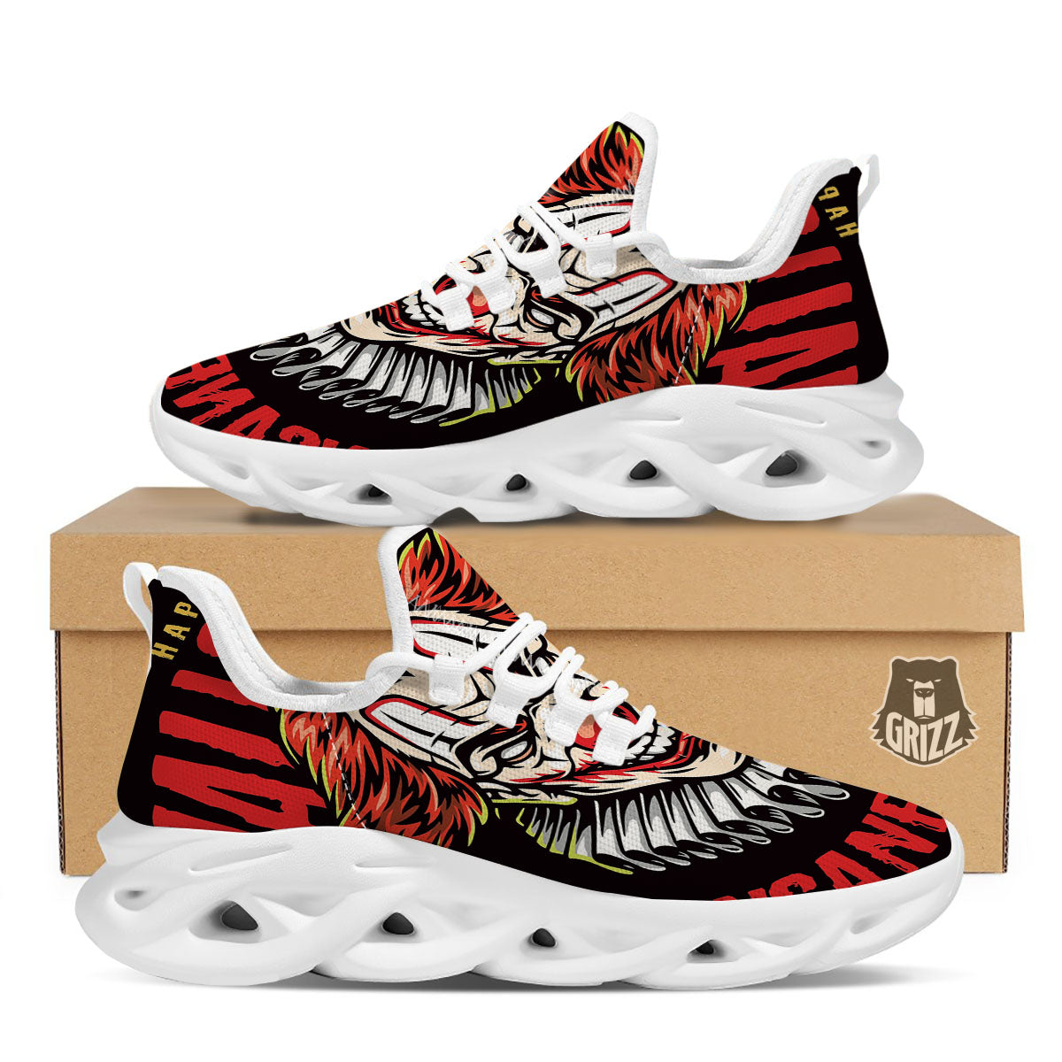 Clown Halloween Print White Running Shoes