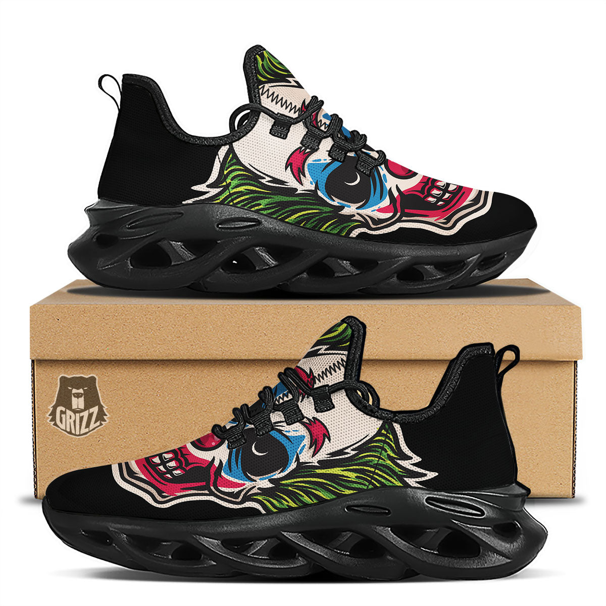 Clown Scary Cartoon Print Black Running Shoes