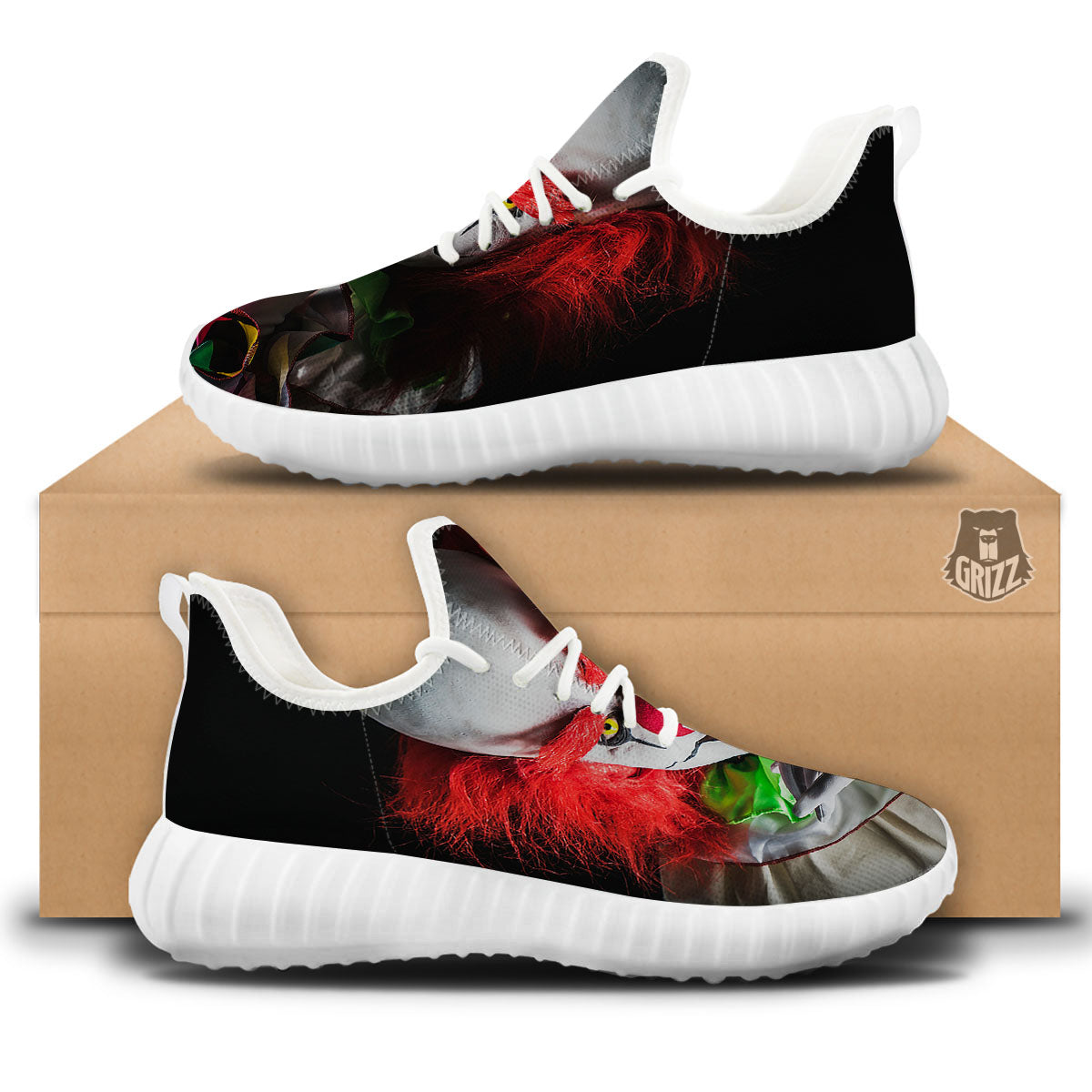Clown Scary Print White Walking Shoes