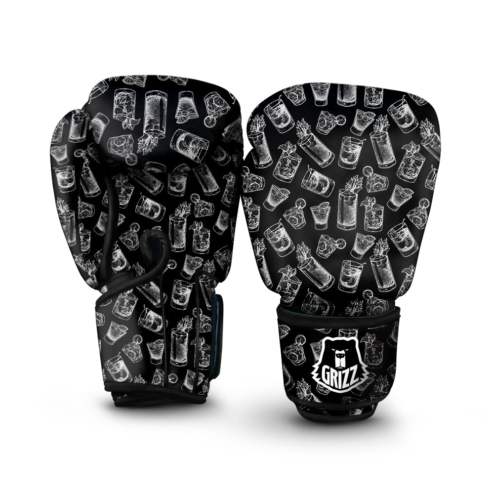 Cocktail Black And White Doodle Print Pattern Boxing Gloves