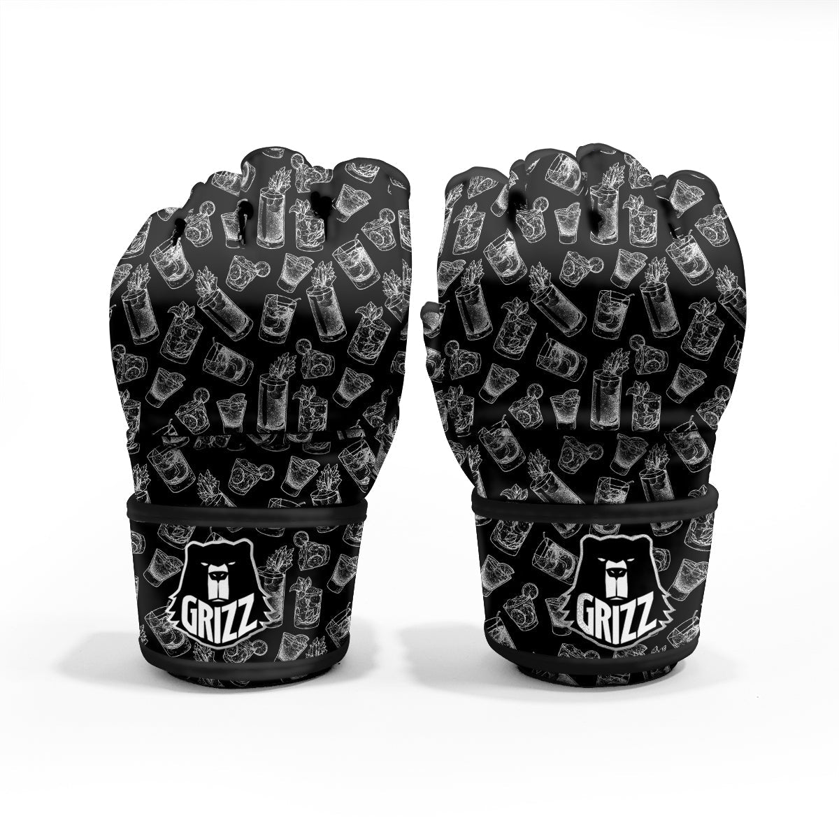 Cocktail Black And White Doodle Print Pattern MMA Gloves