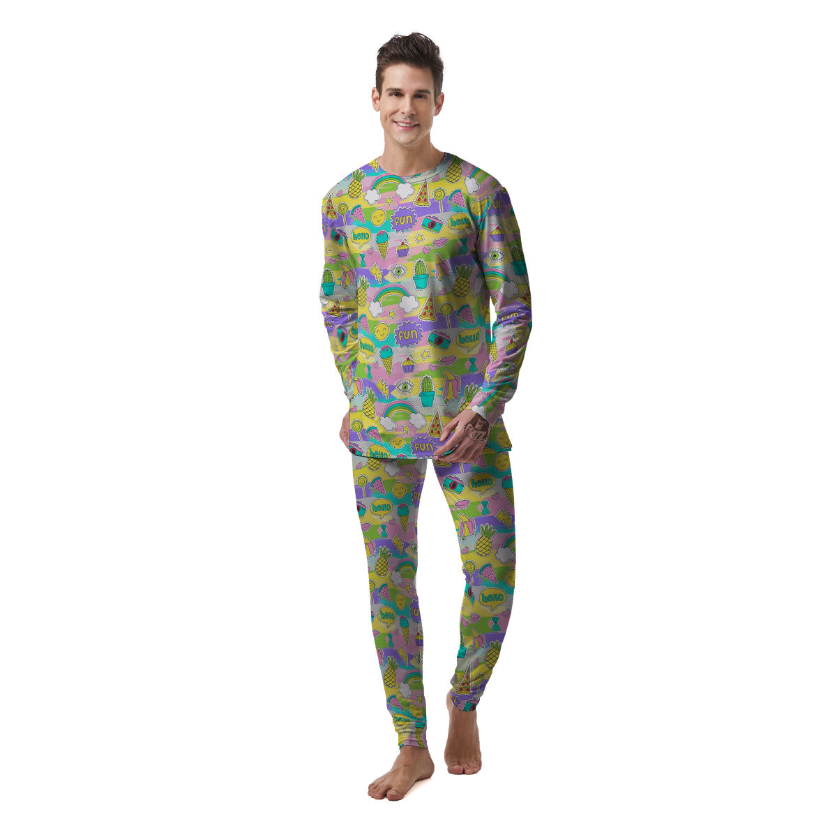 Colorful And Cute Stickers Print Pattern Men's Pajamas