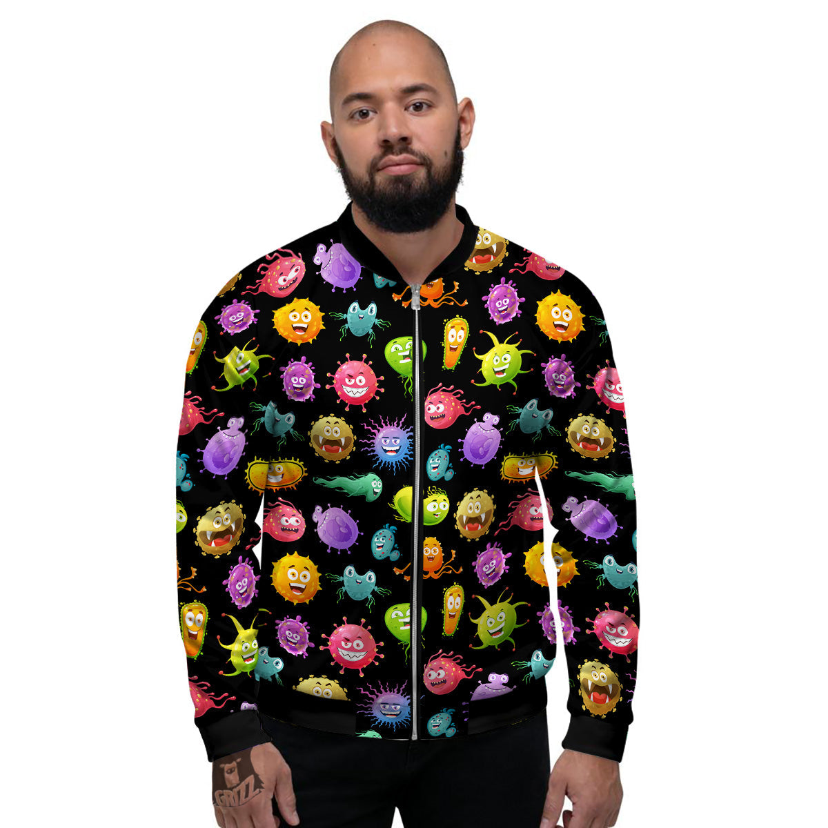 Colorful Cartoon Viruses Print Pattern Men's Bomber Jacket