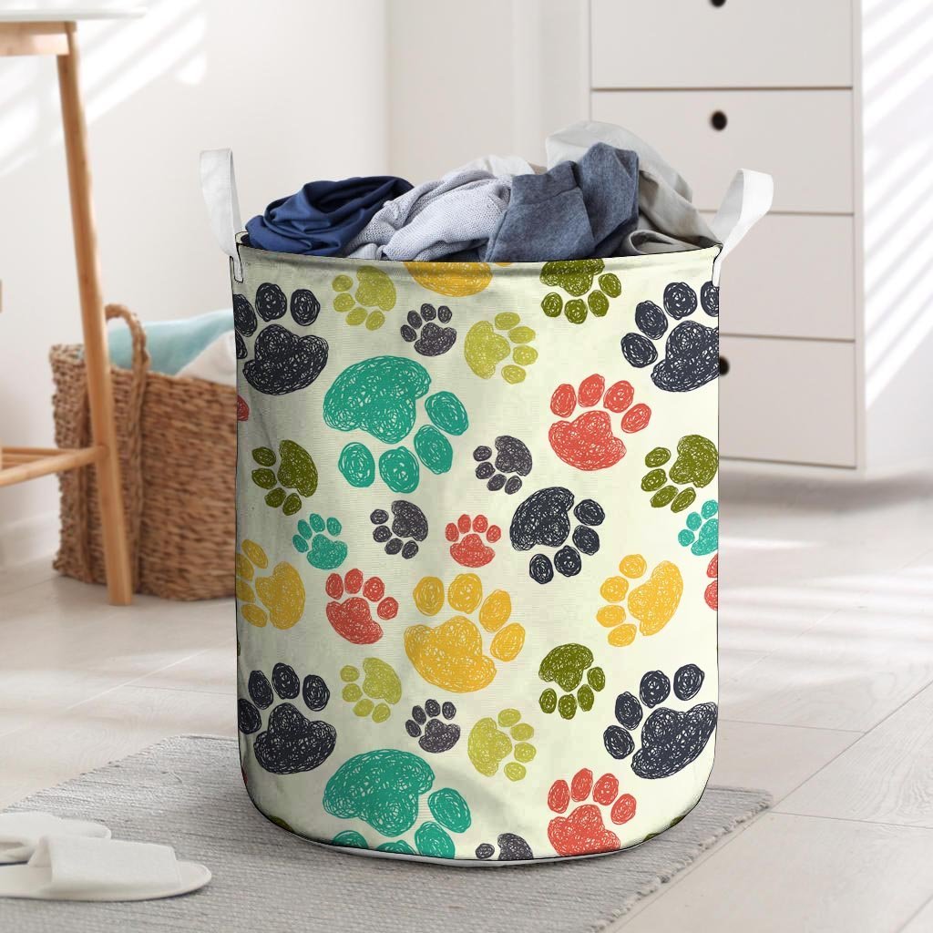 Colorful Doodle Paw Laundry Basket