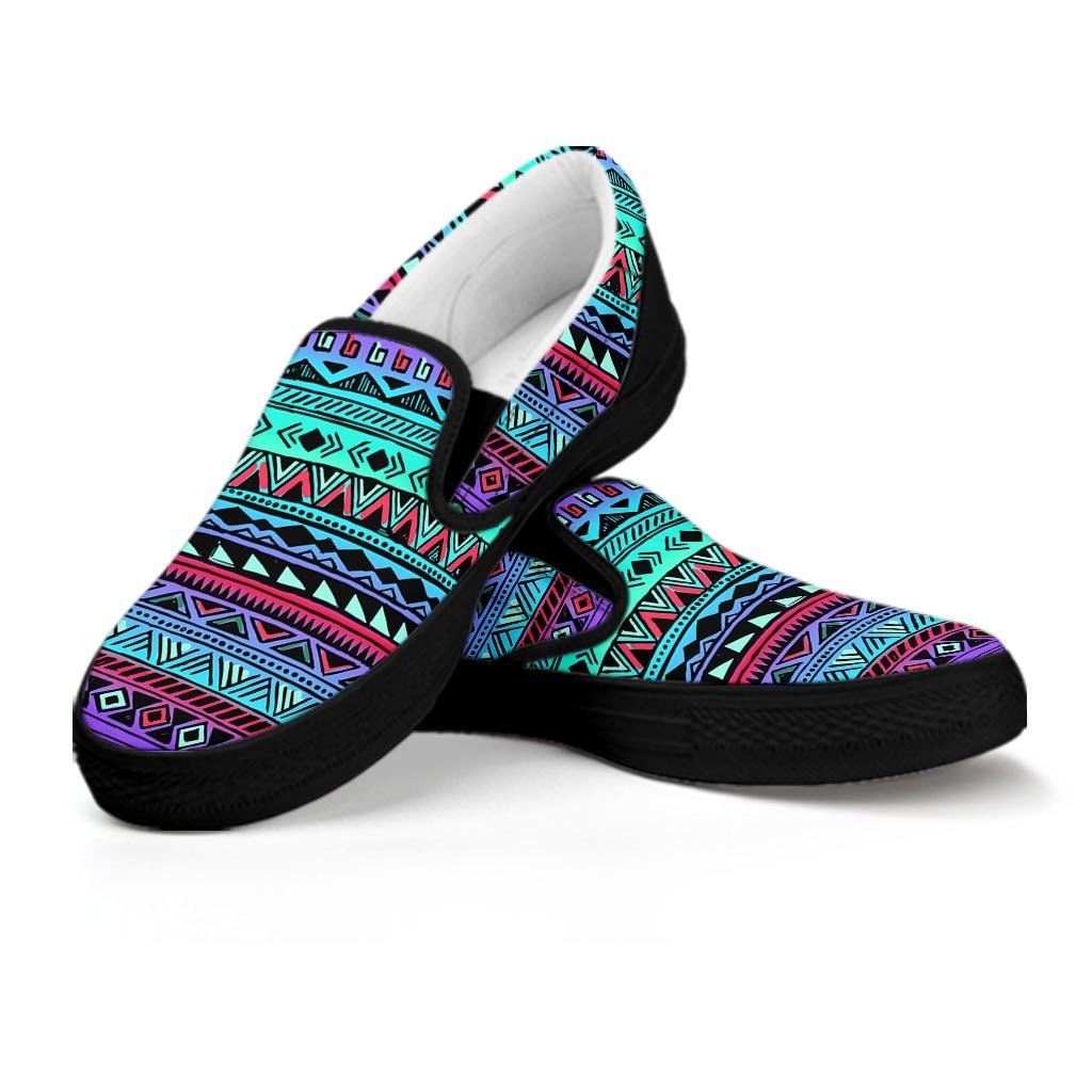 Colorful Neon Tribal Aztec Hand Drawn Men's Slip On Sneakers