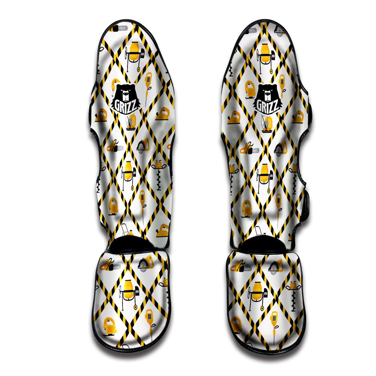 Construction Equipment Yellow Print Pattern Muay Thai Shin Guards