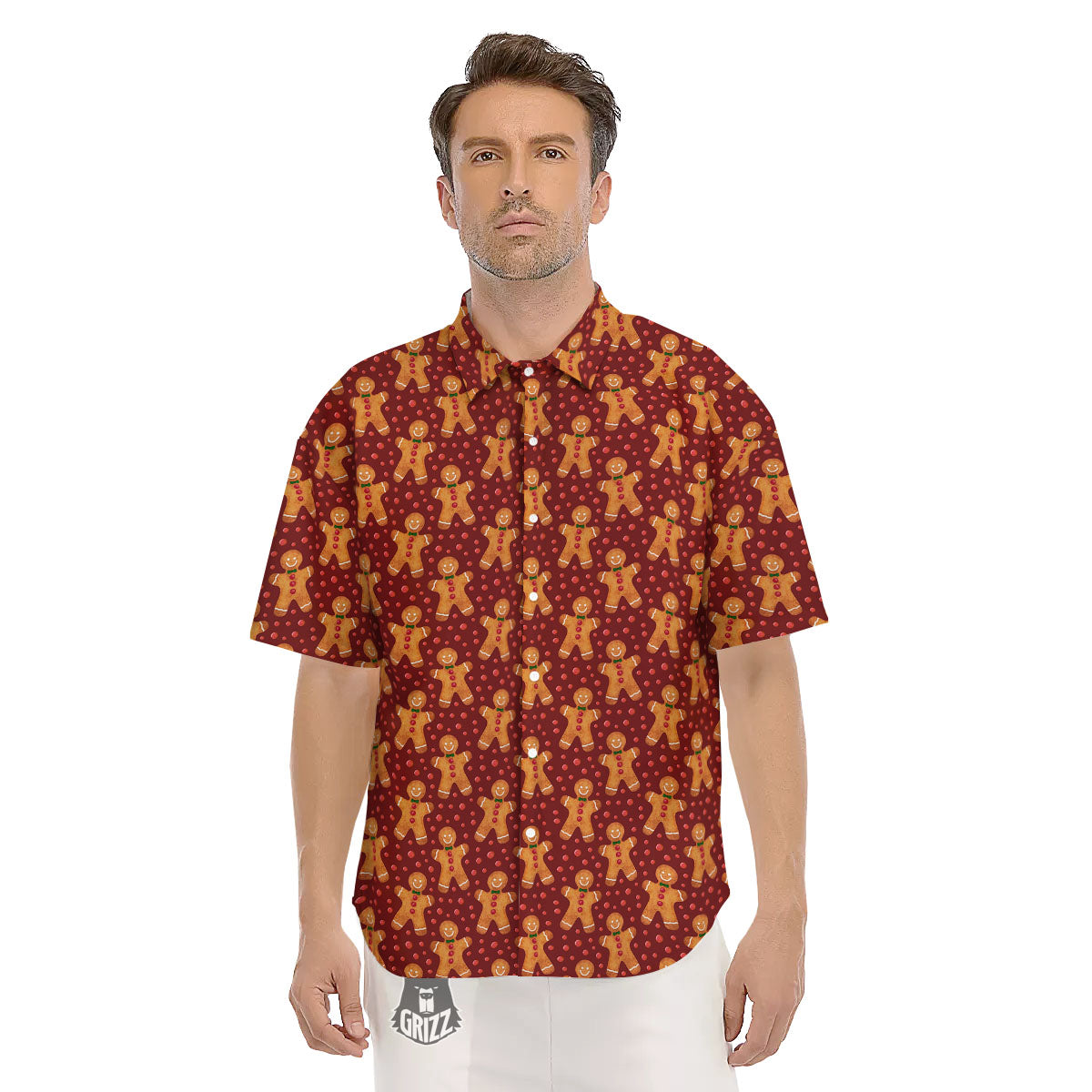 Cookies Gingerbread Man Print Pattern Men's Short Sleeve Shirts