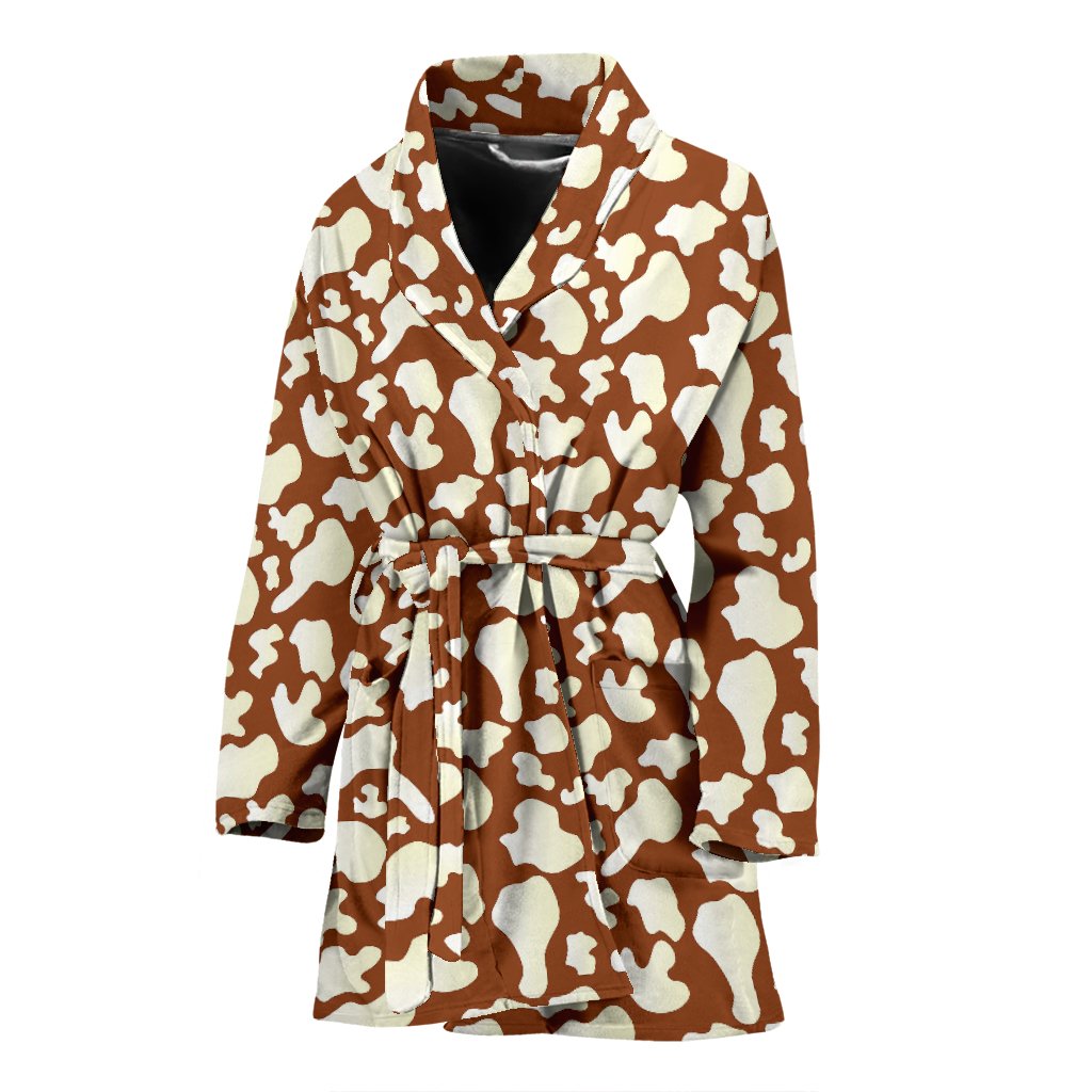 Cow Brown Pattern Print Women Long Robe