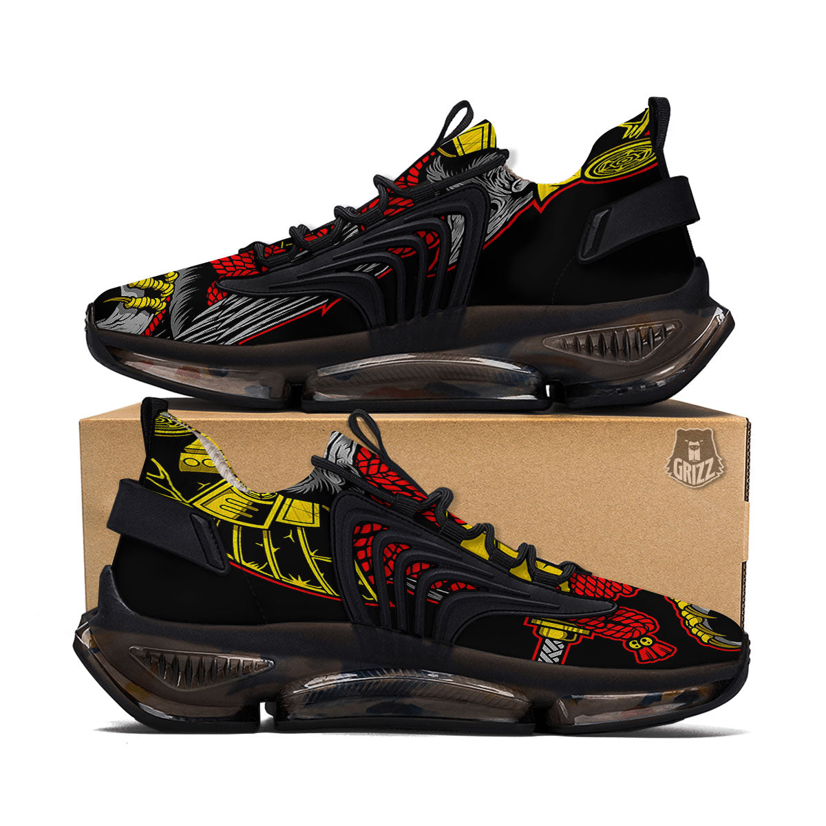 Crow And Samurai Print Black Gym Shoes