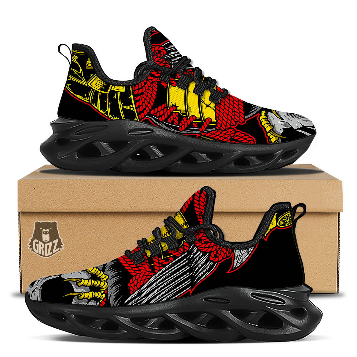 Crow And Samurai Print Black Running Shoes