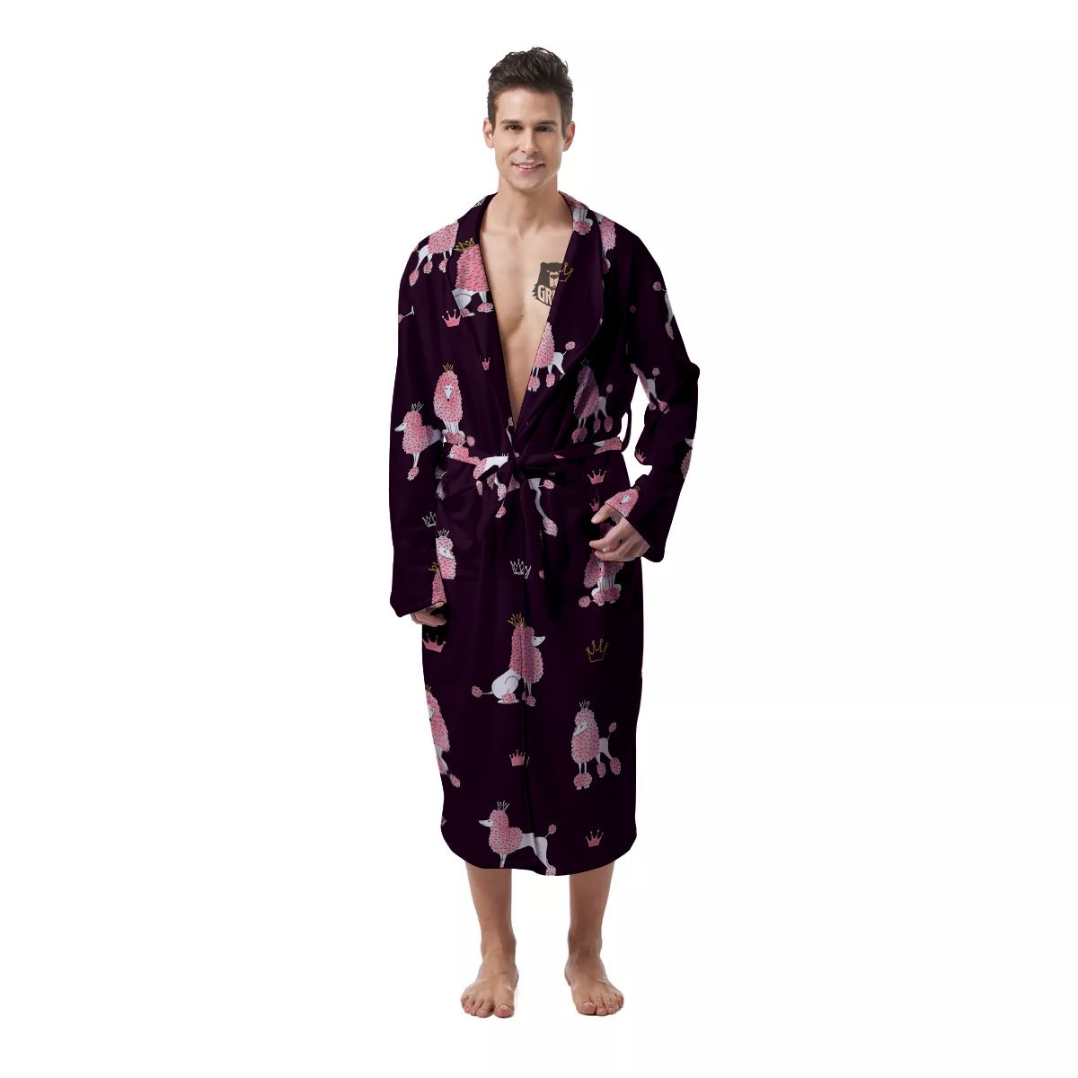Crown And Poodle Print Pattern Men's Robe