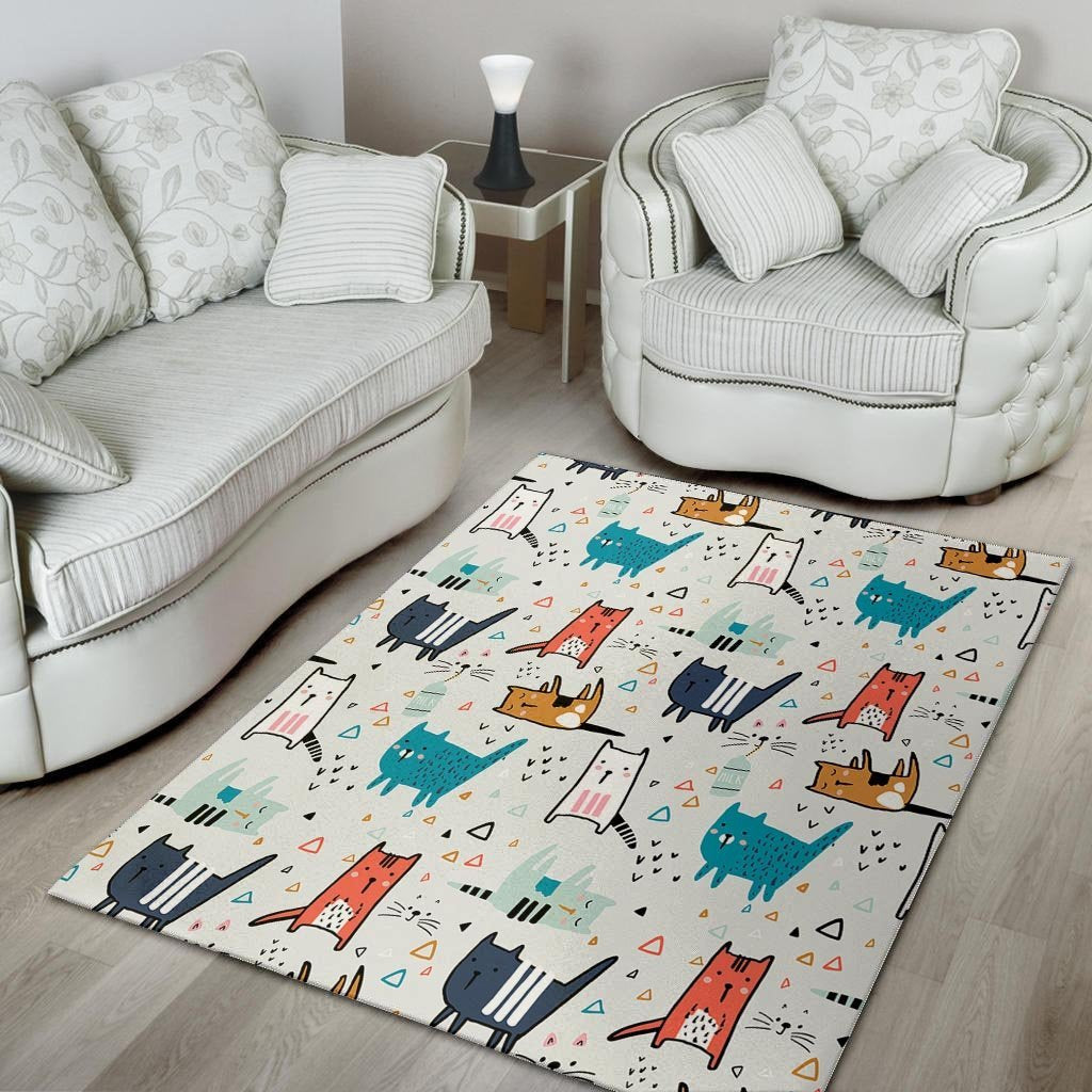 Cute Cartoon Doodle Cat Print Floor Mat